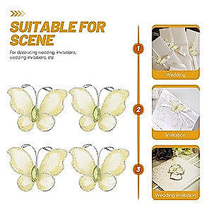 Mesh Glitter Butterfly 50Pcs Sheer Mesh Glitter Butterflies, Mesh Wire Glitter Butterfly with Gem DIY Butterfly Craft for Home Wedding Party Wall Decorations (Yellow)