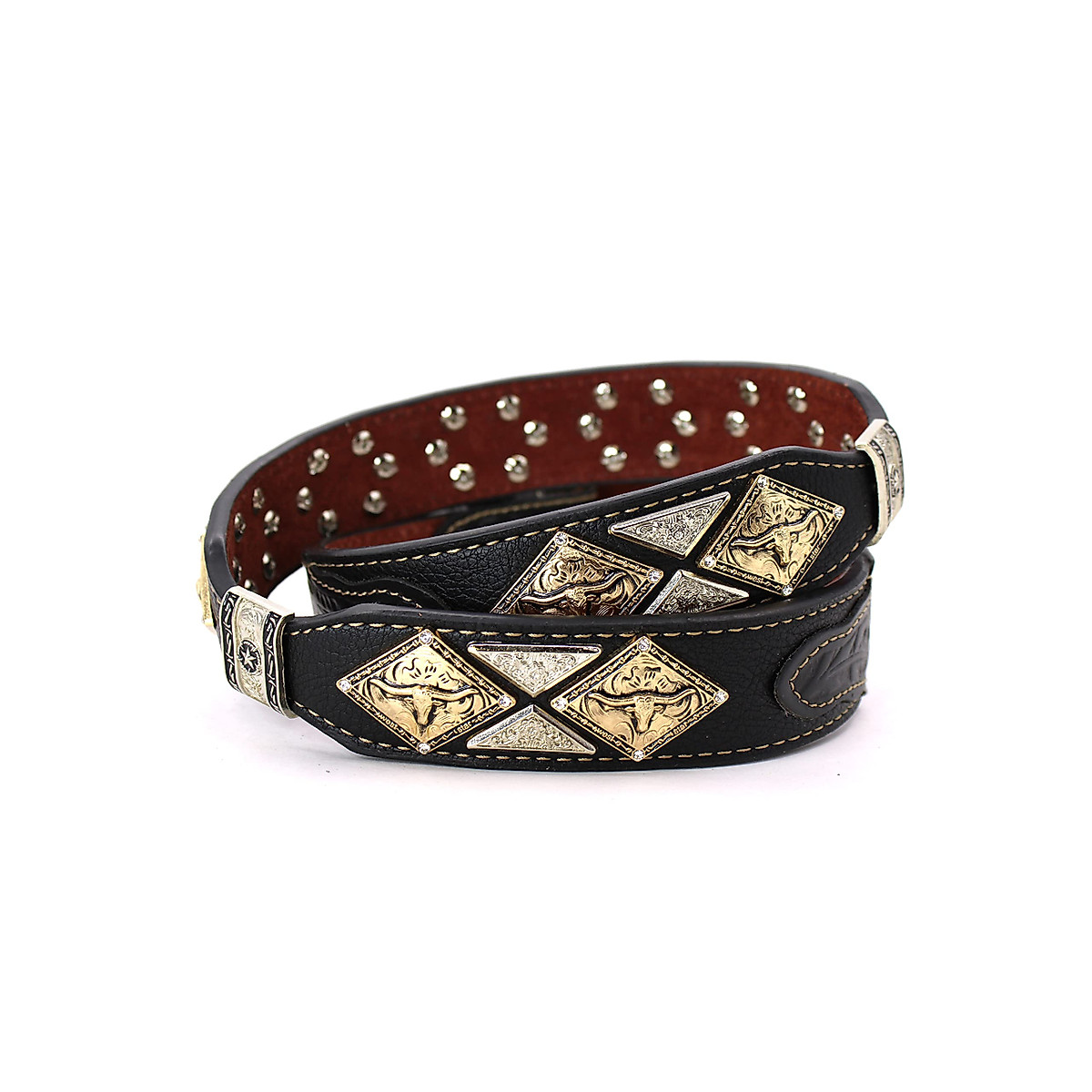 West Star Texas Genuine Leather Belt with Longhorn Buckle Gold and Silver -806A Longhorn BK XL Floral