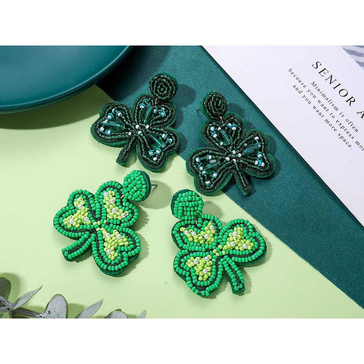 3Pairs St Patrick's Day Earrings Handmade Beaded Earrings for Women Irish Shamrock Leaf Dangle Earrings Easter Holiday Earrings Good Lucky Holiday Jewelry Gifts (3Pairs)