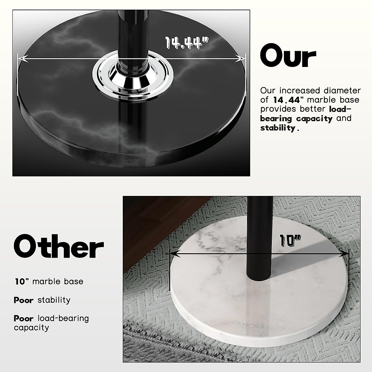 Durmmur Metal Coat Rack Freestanding, Coat Hanger Stand With Natural Marble Base, Standing Coat Rack With Umbrella Holder, Hall Tree With 12 Hooks For Clothes, Hats, Scarves, Entryway(Black)