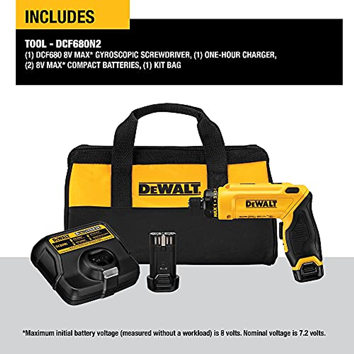DEWALT 8V MAX Cordless Screwdriver Kit, Gyroscopic, 2 Batteries, Electric (DCF680N2)