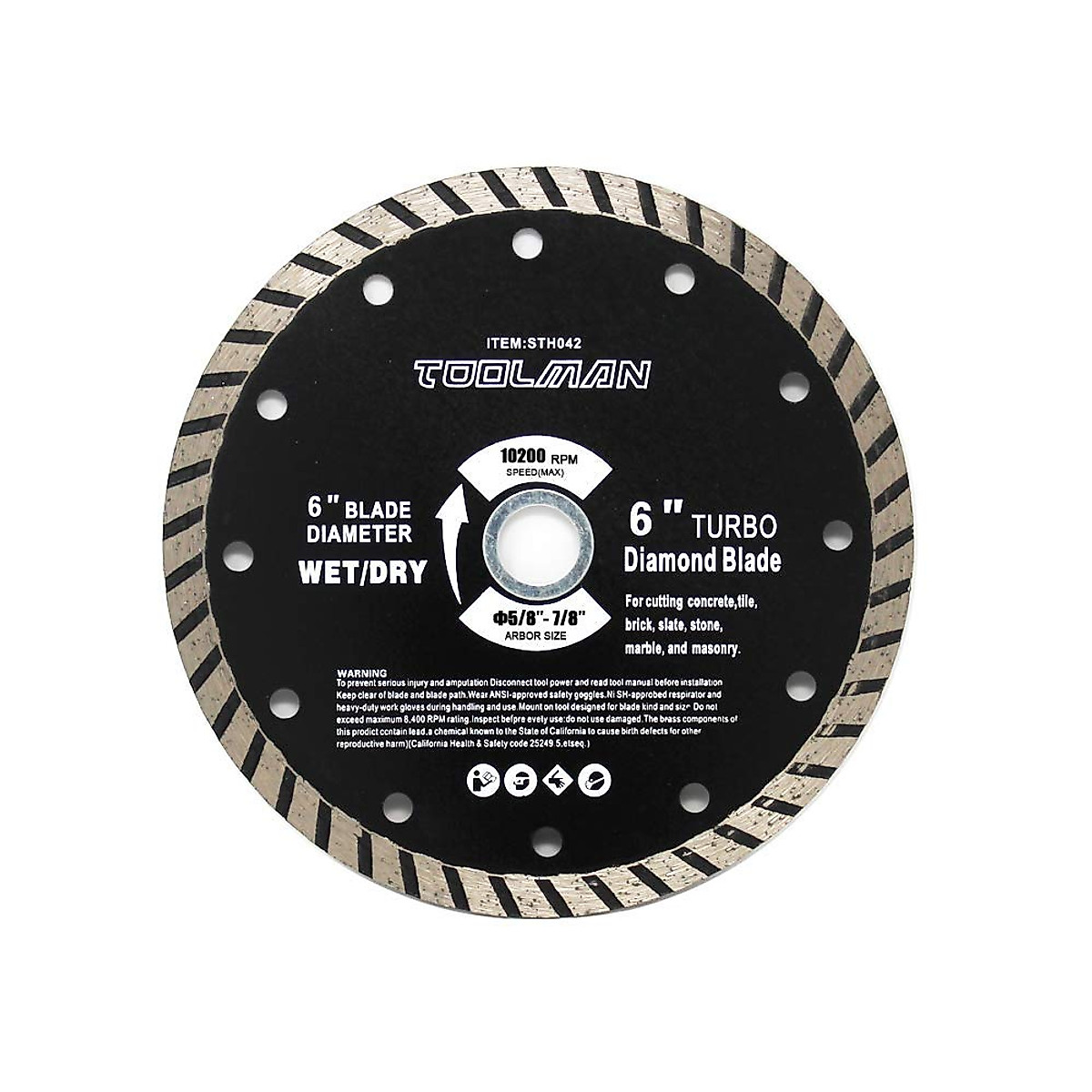 Toolman Circular Saw Blade Universal Fit 6" For Dry Mansonry works with DeWalt Makita Ryobi Skill Bosch STH042