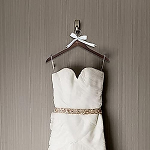 Yean Bow Knot Wedding Hangers Classic Wood Color Bride Dress Hanger Groom Suit Hanger Engraved Bridal Gown Hanger for Women and Men (Bride (Pack of 1)