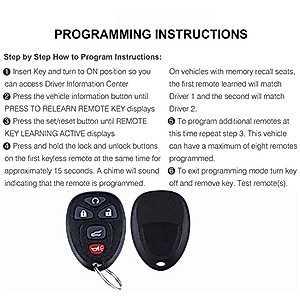 Keyless Entry Remote Control Car Key Fob for 2007-2016 Chevy Suburban Tahoe Traverse/Buick Enclave/GMC Acadia Yukon/Cadillac Escalade FCCID: OUC60270 OUC60221(5Btn 2 Pcs)