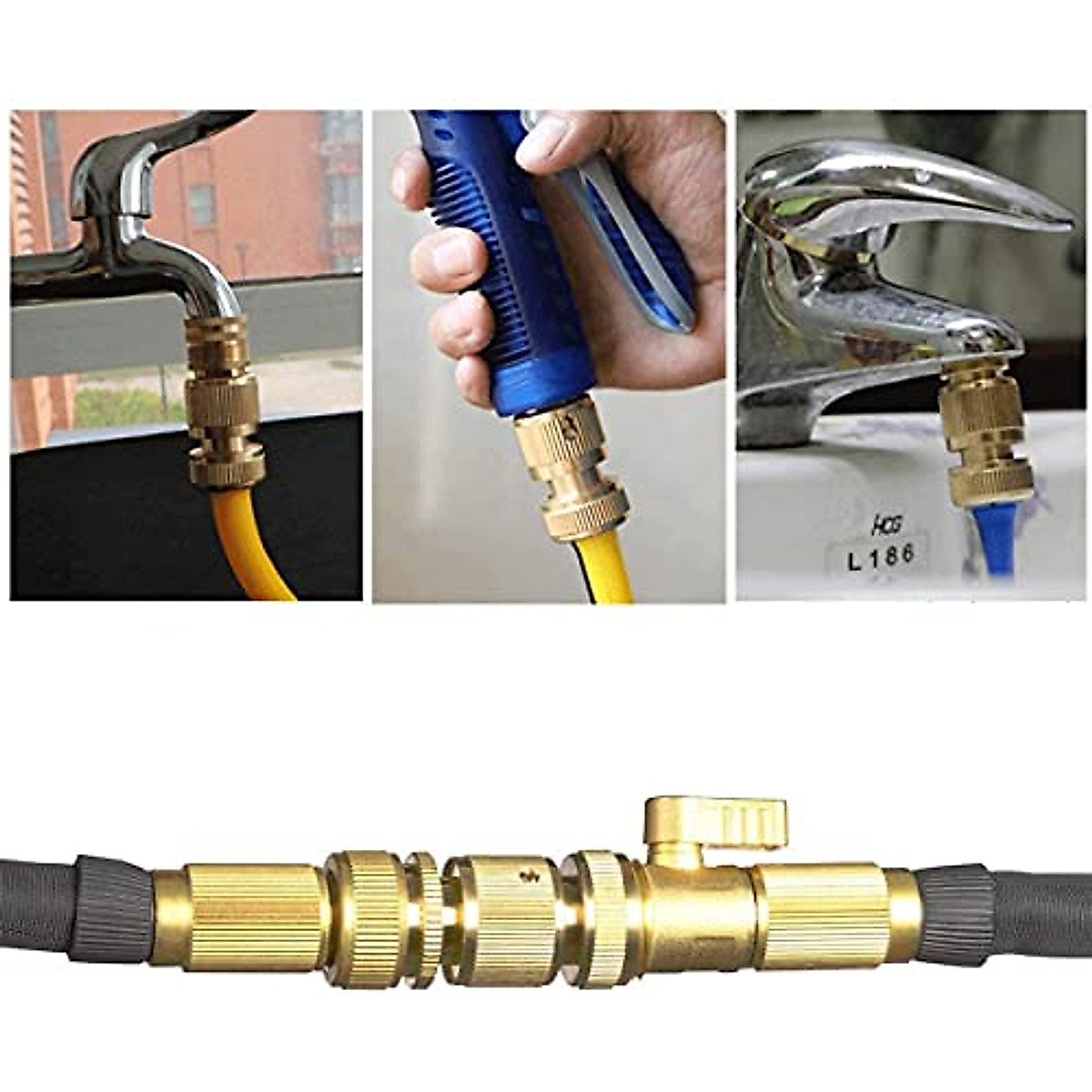 SHOWNEW Garden Hose Quick Connector Male Hose End Adapters Solid Brass 3/4 inch GHT Thread Water Hose Fitting Repair Replacement, Male Only, 3PCS