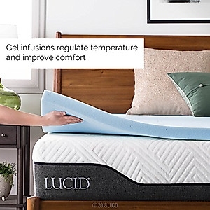 LUCID 2-Inch Ventilated Gel Infused Memory Foam Mattress Topper - Queen & Premium Hypoallergenic 100% Waterproof Mattress Protector - Universal Fit, Cotton Terry Top, Queen
