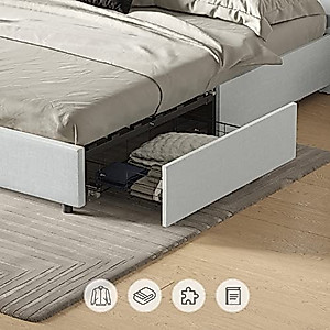 BONSOIR Queen Size Storage Bed Frame Upholstered Low Profile Traditional Platform with Tufted and Nail Headboard