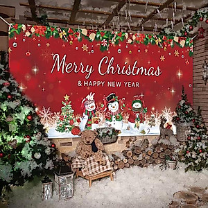 Christmas Snowman Garage Door Banner Cover 6 x 13 ft, Extra Large Fabric Winter Snowman Christmas Backdrop Photo Booth Background Yard Sign for Xmas Holiday Winter New Year Eve Party Supplies
