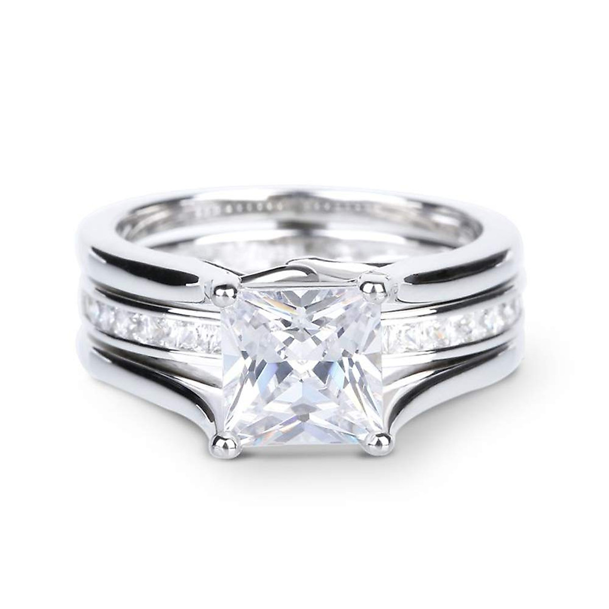 Jeulia Interchangeable Princess Cut Sterling Silver Ring Set Fashion Anniversary Promise Engagement Wedding Ring Set for Her with Gift Jewelry Box (7)