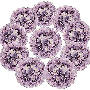 Flojery Silk Hydrangea Heads Artificial Flowers Heads with Stems for Home Wedding Decor,Pack of 10 (Dream Purple)