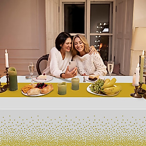 OHOME 4 Pack Disposable Plastic Table Cloths for Parties,White and Gold Rectangle Table Covers for Wedding Bridal Shower Birthday | Baptism Decorations,Engagement Party Decorations 54" x 108"