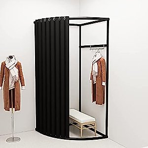 Dressing Room for Boutique, Clothing Store Fitting Room with Privacy Shading Curtain, Changing Room with Garment Hook, C-Type Wall Corner Iron Stand Easy-to-Install(Black)