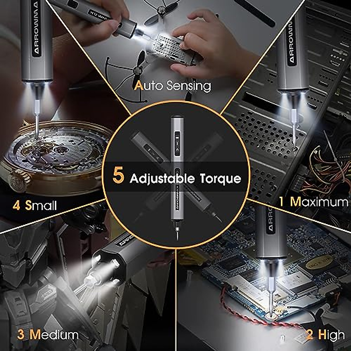 AM ARROWMAX 102 in 1 Electric Screwdriver, Cordless Precision Screwdriver Set with 96 Magnetic Bits, Red Dot, IF Winning Design, Portable Screwdriver Set for Phone Camera Watch (SES PRO PLUS) Grey