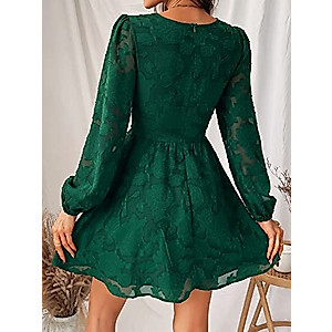 CUPSHE Women's Lace Mini Dress Long Sleeve Floral Print A Line Dress for Party Bodycon Dress