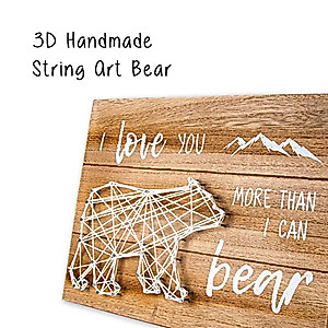 VILIGHT Woodland Nursery Wall Decor for Baby Boys and Girls - New Mom Mother's Day Gifts Rustic Sign for Mommy and Kids - I Love You More Than I Can Bear - String Art 12x8.6 Inches