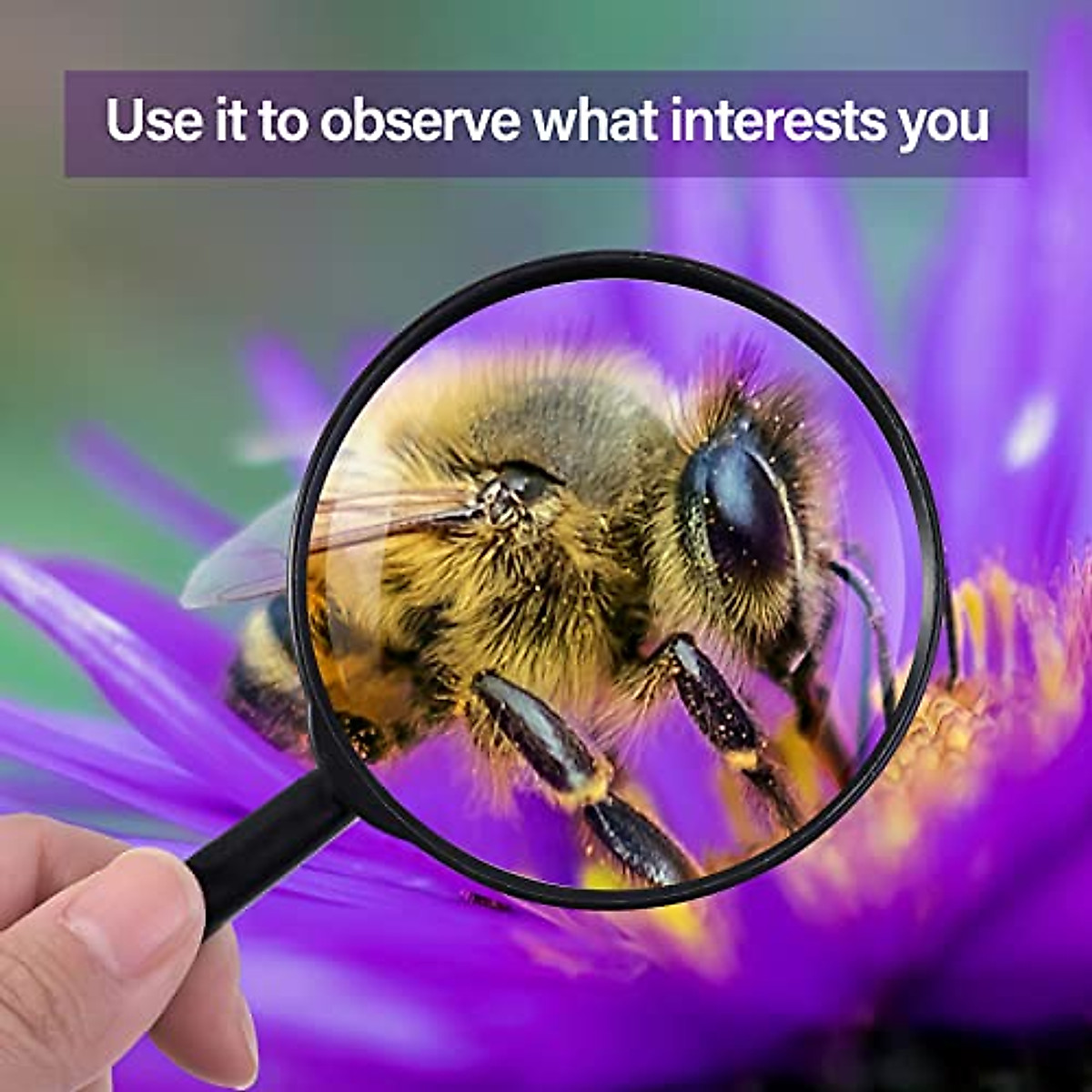 Feosky Handheld Reading Magnifier, 10X Magnifier, 75mm Glass Lens, Rubbery with Non-Slip Soft Handle for Seniors Reading and Kids Nature Exploration