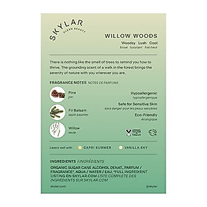 Skylar Willow Woods Eau de Parfum - Hypoallergenic & Clean Perfume for Women & Men, Vegan & Safe for Sensitive Skin - Woody Perfume with Notes of Pine, Fir Balsam & Willow - 50mL /1.7 Fl oz