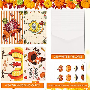 Fulmoon 240 Sets Funny Thanksgiving Greeting Cards Bulk Silly Turkey Gobble Thanksgiving Cards Assortment 4 x 6 Inch Thankful Fall Holiday Card with Envelopes and Stickers for Family Harvest Party