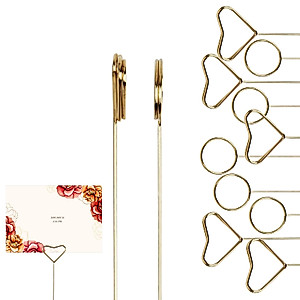 40PCS Floral Card Holder Picks, 11.8 Inch Metal Floral Picks Picture Holders, Gold Round Floral Place Gift Card Holder Card Holder Stick, Gift Card Holder for Bouquets, Wedding, Party