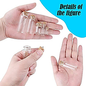 45 Pieces Mini Glass Bottles Clear Small Wishing Jars with Cork Stoppers Cork Glass Bottles with 50 Pieces Eye Screws and 3 Pieces Funnels for DIY Art Crafts Party Home Decoration, 5 Sizes