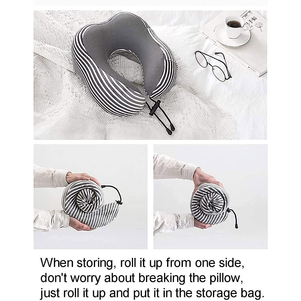 JYYBN Travel Pillow 100% Pure Memory Foam Neck Pillow, Chin and Neck Support Cushion U Shaped Portable Travel Pillow for Kids Adults Aircraft Car Train Office