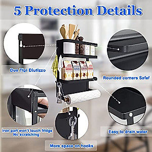 Magnetic Spice Rack, Magnetic Shelf with Paper Towel Holder 2 Tier Kitchen Refrigerator Storage Rack Fridge Magnet Organizer(Black, Medium)