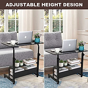 Adjustable Height Mobile Computer Desk for Small Space Rolling Writing Desk with Wheels Desk Home Office Study Desk Portable for Bedrooms Work Desk Size 31.5x15.7 Inch Black with Storage Gaming Table