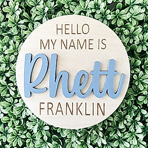 Imaginate Wooden & Acrylic Baby Name Announcement Sign - Custom Engraved 3D Baby Name Plaque - Birth Announcement - Modern Newborn Photo Prop - Hospital Name Sign - Personalized Newborn Gift - Keepsake