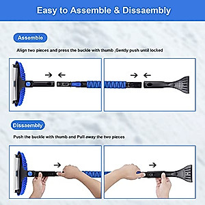 TESSONO Ice Scraper for Car Windshield, Extendable Snow Brush with 270° Pivoting Brush Head,3-in-1 Car Snow Scraper and Brush with Ergonomic Foam Grip for Car Windshield, Trucks, SUVs (Blue)