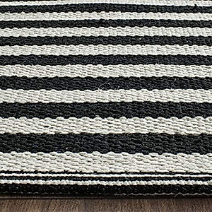 SAFAVIEH Montauk Collection 8' x 10' Ivory / Black MTK715D Handmade Stripe Cotton Area Rug