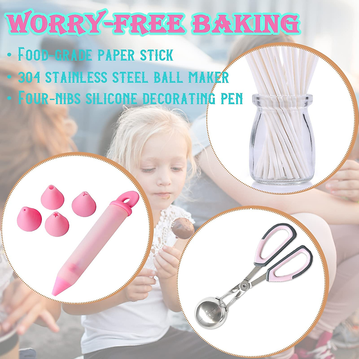 652Pcs Cake Pop Maker Kit Including Cake Pop Sticks and Wrappers, Twist Ties, Cake Pop Roller, Decorating Pen, Candy Foil Wrappers, Cake Pops Bags Supplies for Lollipop, Candies, Chocolates