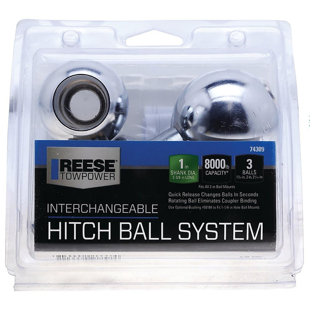 Reese Towpower 74309 Interchangable 1 7/8", 2", 2 5/16" Hitch Ball Kit, Chrome