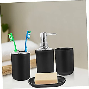 BETOOKY 1 Set Bathroom Set Soap Dispenser Toothbrush Decorative Bathroom Accessories Vanity Countertop Soap Dish Foaming Soap Black Trim Sanitary Accessory Plating Necessity Household
