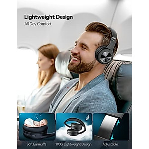 TECKNET Wireless Bluetooth Headphones Over Ear, 65H Playtime Foldable cordless headphones with Soft Ear Cups,Built-in Mic, Deep Bass Hi-Fi Stereo Lightweight Earphones for PC, Cell Phone, Laptop-Black