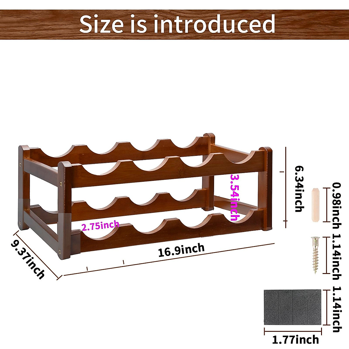 Juomid Bamboo Wine Rack, 2 Tiers 8 Bottle Wine Shelf, Free Standing Floor Countertop Liquor Storage Cabinet Holder Stand for Kitchen Dining Room Pantry, Sturdy Durable Brown Wine Racks