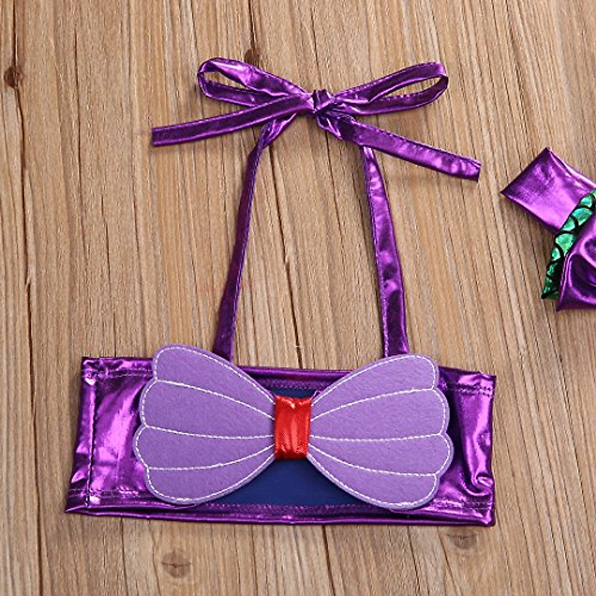 3Pcs/Set Kids Toddler Baby Girl Mermaid Swimsuits Halter Swimwear Bikini Set with Headband (Purple+Green, 70/3-6 Months)