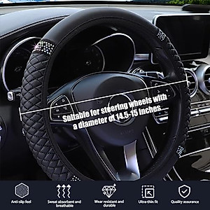 Crynod 1 PC Bling Car Steering Wheel Cover, Rhinestone-Encrusted Leather Elastic Protective Cover Without Inner Ring, Universal Automotive Decorative Accessory, Suitable for Most Models (Black)