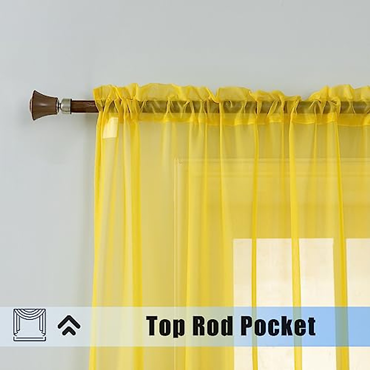 WPM Yellow Color Sheer Curtains 58" Wide x 84" Long 2 Panels Livingroom Window Treatment Rod Pocket Sheer Voile for Bedroom, Kitchen, Children Room Fully Stitched and Hemmed