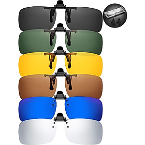 Frienda 6 Pieces Clip-on Plastic Sunglasses Lenses Flip Up Rectangle Sunglasses Glasses Lens with 6 Pieces Transparent Box