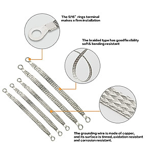 Universal Flat Braided Copper Ground Strap,Professional Vehicle Grounding Cable Straps with Terminals Plugs,Tinplate Silver Color Automotive Engine Copper Ground Strap for Most Cars