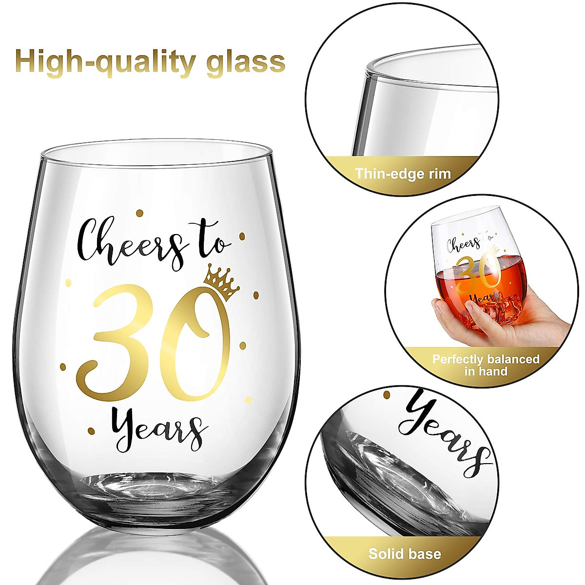 Cheer to 30 Birthday Stemless Wine Glass 30th Birthday Wine Glass Present for Men Women 30th Birthday Party Wedding Anniversary Party Decorations 17 oz