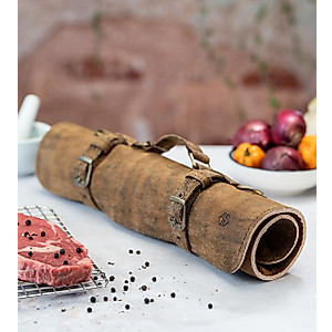 Knife Roll Bag Genuine Leather – knife case for Chefs 7 slots – Leather Knife with handle and strap Frank (Brown-Antique)