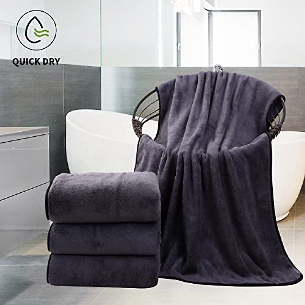 Cosy Family Microfiber 4 Pack Bath Towel Set, Lightweight and Quick Drying, Ultra Soft Highly Absorbent Towels for Bathroom, Gym, Hotel, Beach and Spa (Dark Grey)