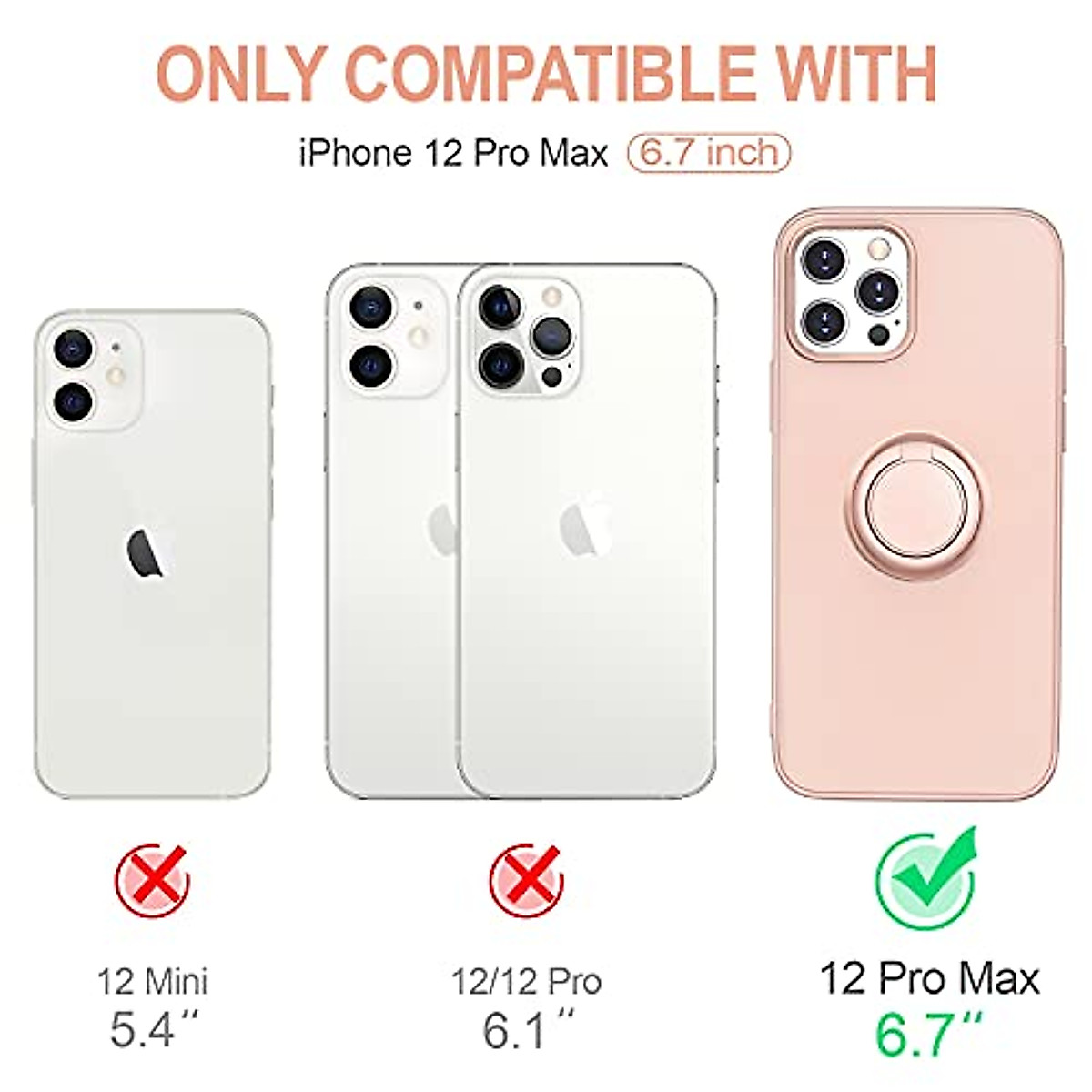 Hython Case for iPhone 12 Pro Max Case with Ring Stand [360° Rotatable Ring Holder Magnetic Kickstand] [Soft Microfiber Lining] Slim Shockproof Rubber Protective Phone Case Cover for Women, Pink Sand