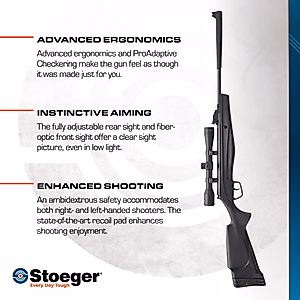 Stoeger S3000-C Compact Airgun Combo - .177 Caliber - Black Synthetic with Fiber-Optic Sights Combo - Includes 4 x 32 Scope
