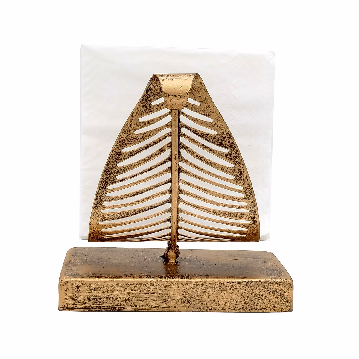 OwlGift Freestanding Modern Napkin Holder with Leaf Design, Tabletop Tissue Dispenser, Countertop Napkin Storage Organizer – Bronze