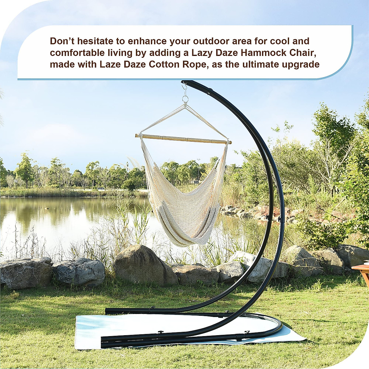 Lazy Daze Hammocks Chair Caribbean Hanging Rope Weaving Chair with 40" Hardwood Spreader Bar and Soft-Spun Cotton Rope for Indoor/Outdoor Backyard & Living Room, Max 300 LBS, Natural