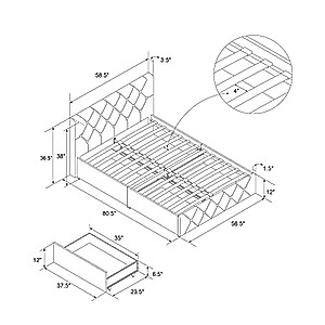 DHP Dakota Upholstered Platform Bed with Underbed Storage Drawers and Diamond Button Tufted Headboard and Footboard, No Box Spring Needed, Full, White Faux Leather