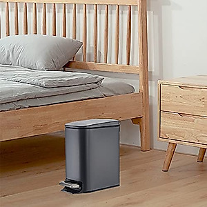 Siapapla Small Bathroom Trash Can with Lid,Step Pedal Stainless Steel Garbage Can,Slim and Narrow Rectangular Trash Bin,Inner Bucket for Bedroom,Kitchen,Office,1.6 Gal/6L,Grey