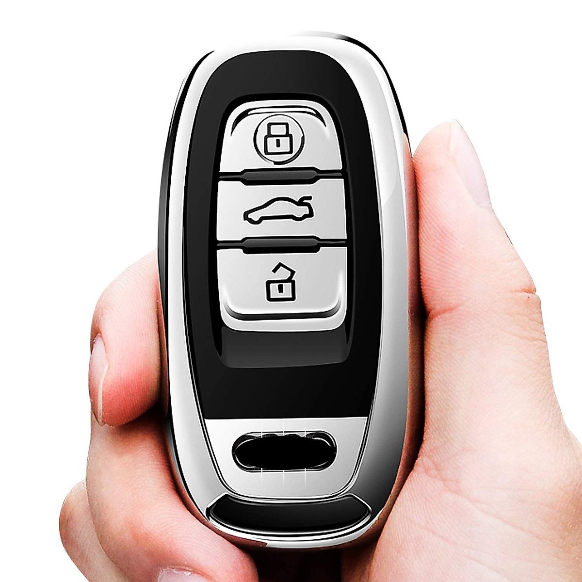 Tukellen for Audi Key Fob Cover Case,Premium Soft TPU 360 Degree Full Protection Key Shell Key Case Compatible with Audi R8 Q5 Q7 S3 S4 S5 S6 S7 S8 SQ5 RS5 RS7 A4 A5 A6 A7 A8 Keyless Entry (Silver)